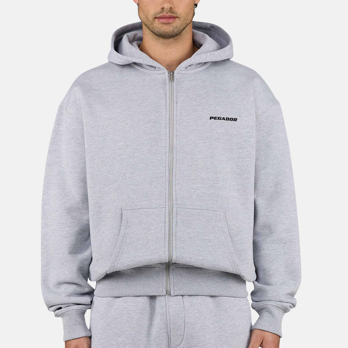 Logo Oversized Sweat Jacket Heather Grey Black – PEGADOR®