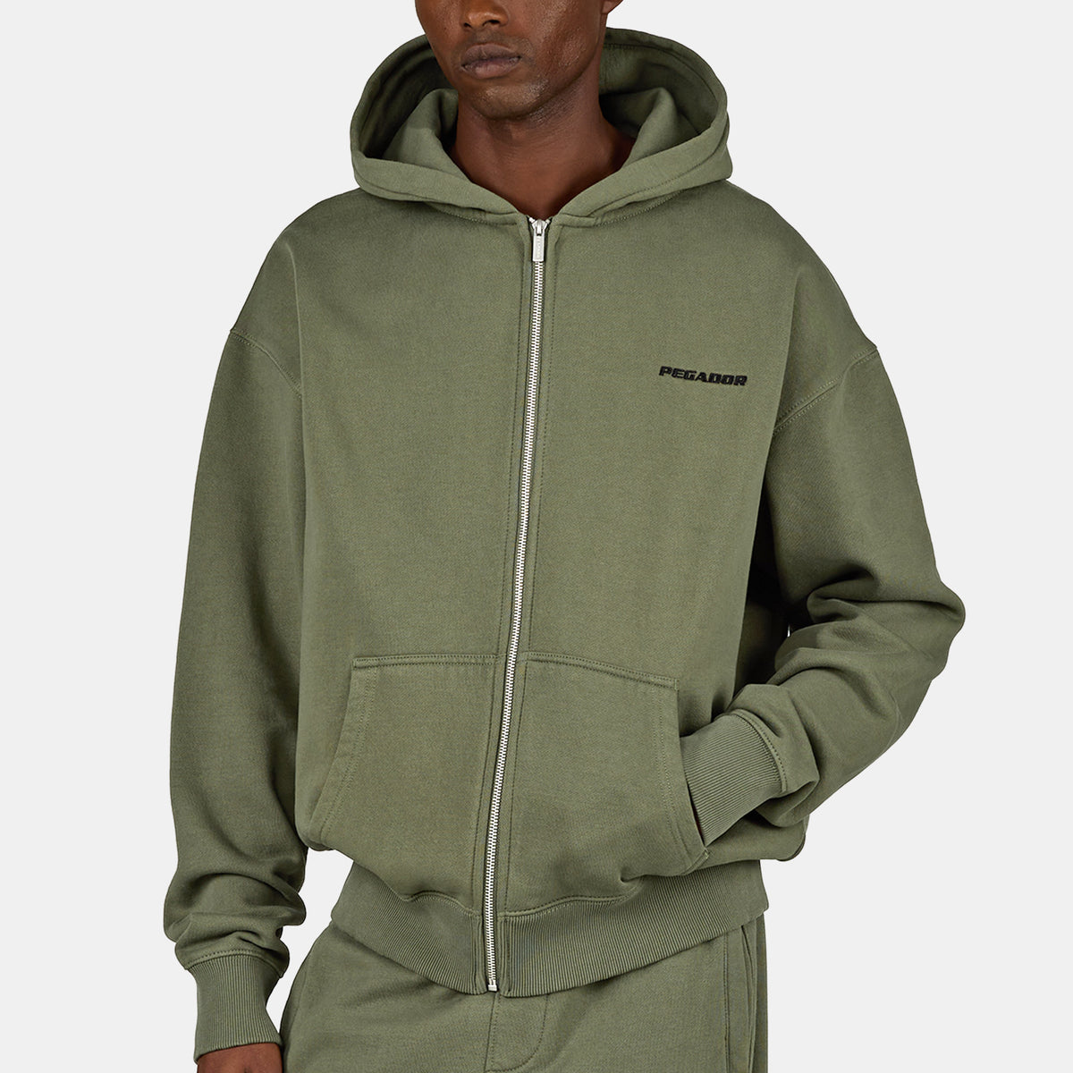 Logo Oversized Sweat Jacket Washed Faded Olive – PEGADOR®