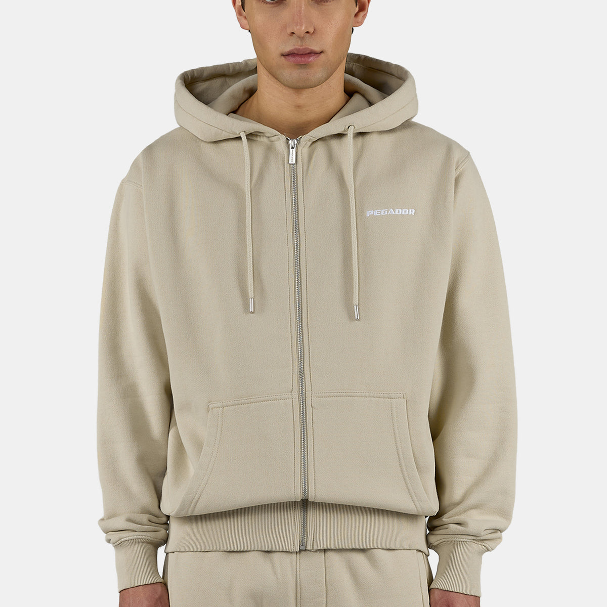 Logo Regular Sweat Jacket Washed Khaki Beige – PEGADOR®