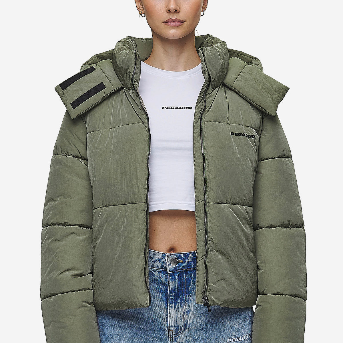 Blanca Crushed Puffer Jacket Mud Olive – PEGADOR®